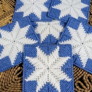 Accents | Vintage Blue And White Cross Stitch Coasters With 8 Point ...